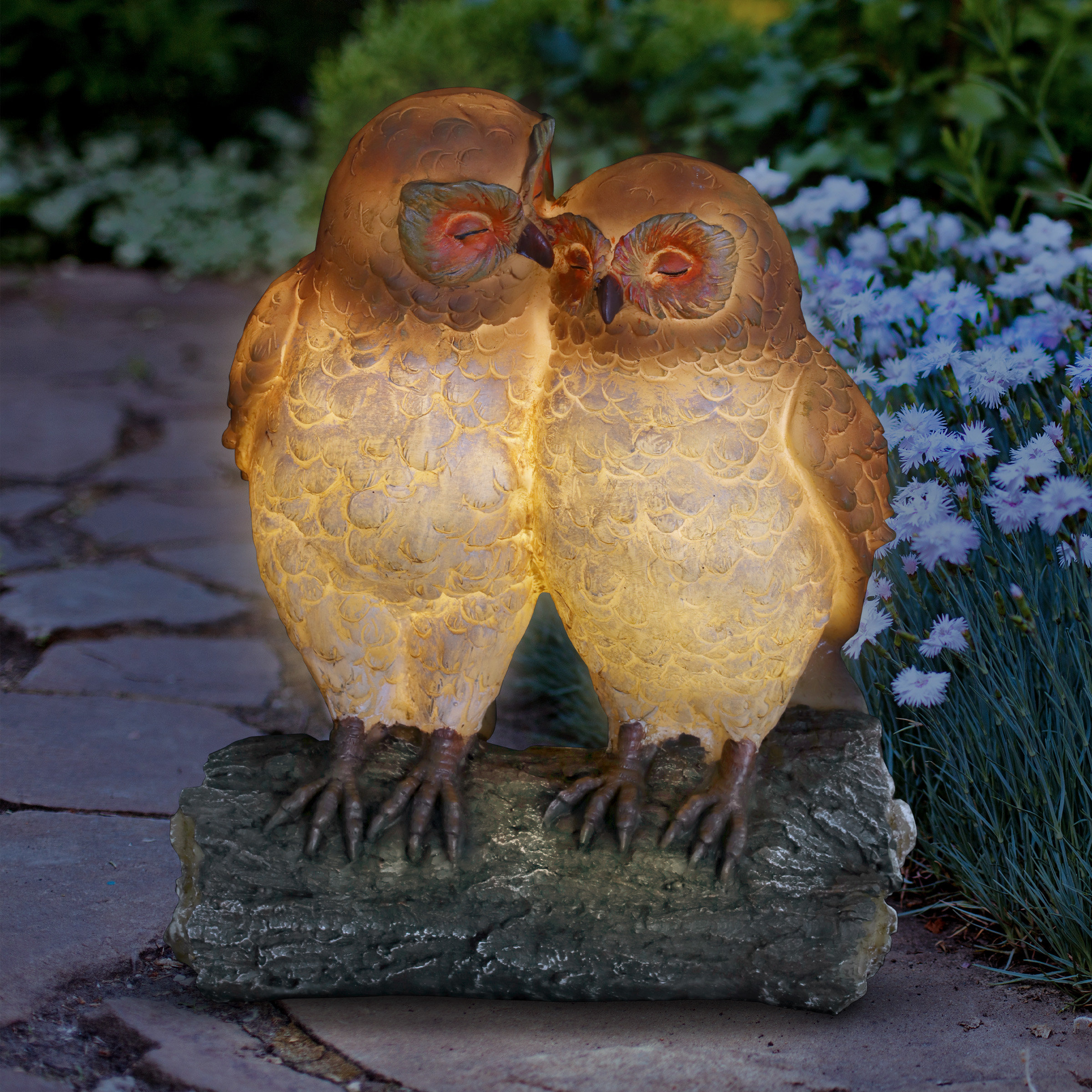 Exhart Solar Snuggling Owls on Stump Hand Painted Garden Statue, 4 by 9 ...