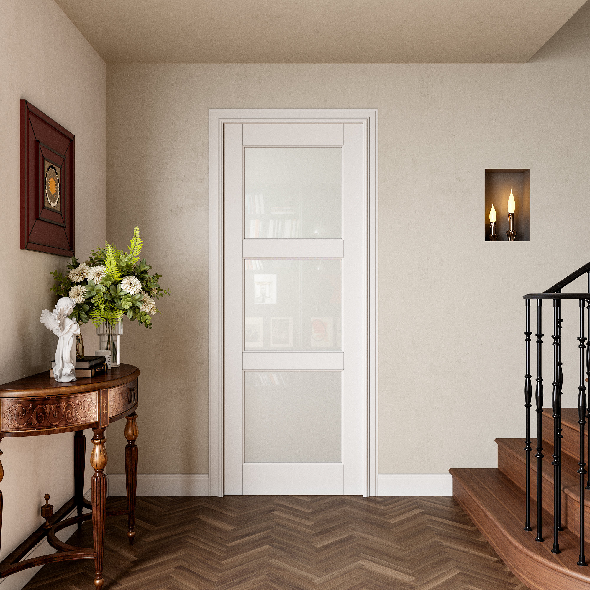 Home Worthy Interior 80/96H'' Primed Slab Door Frosted Door 3-Lite ...