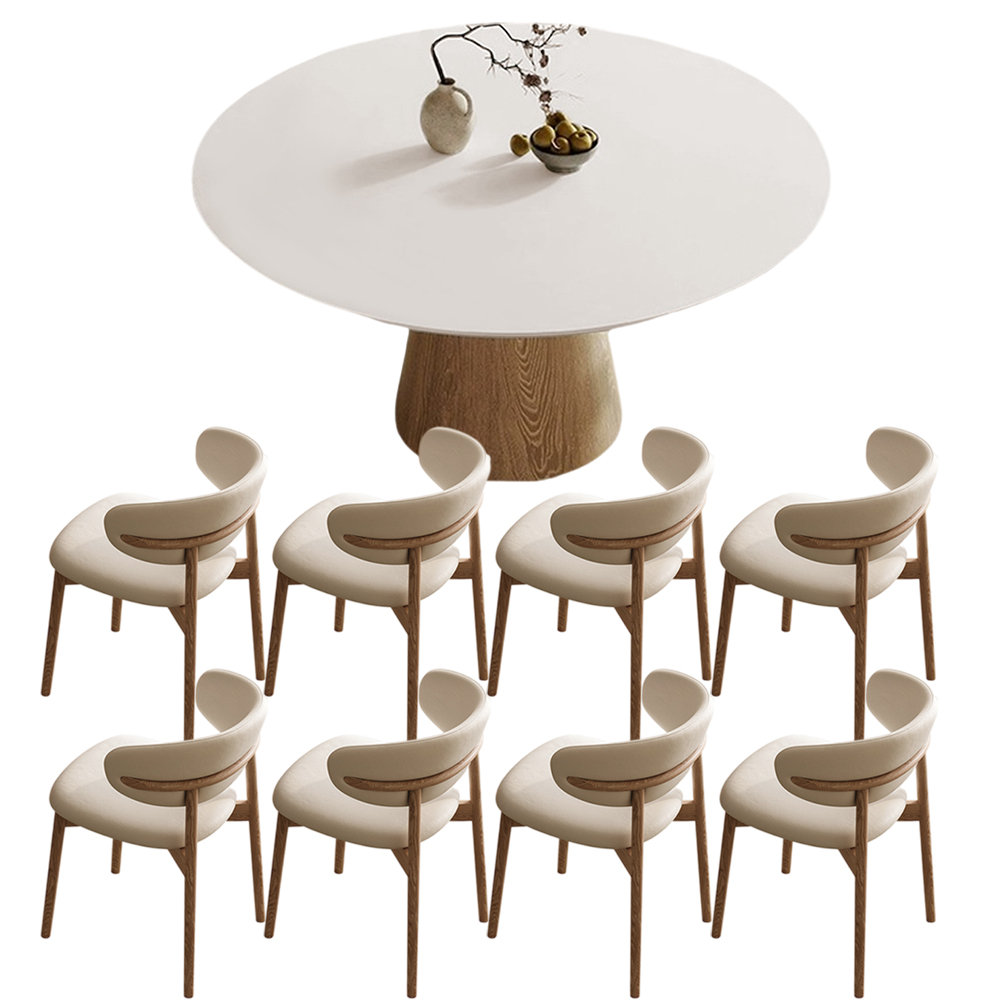 Elamer Cream style simple round dining table set | Wayfair