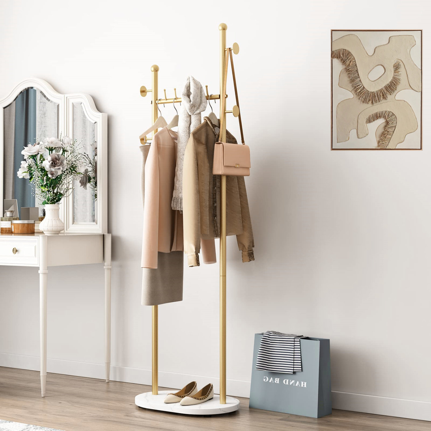 OMIONI Modern Clothing Rack with Shelves - Freestanding Coat Rack on ...