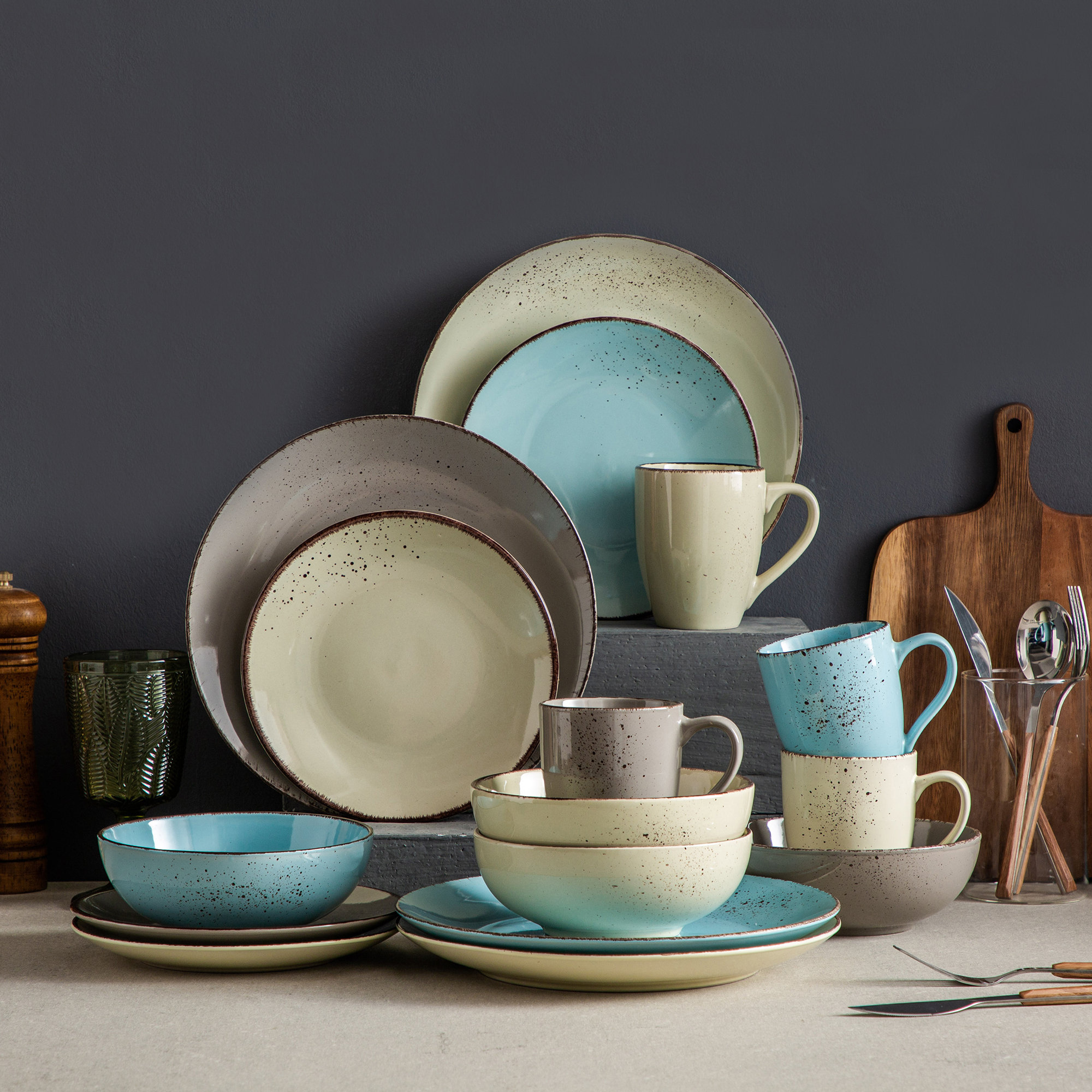 Union Rustic Aagman 16 Piece Dinnerware Set, Service for 4 & Reviews ...