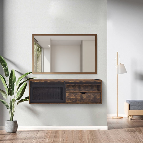 Gracie Oaks Wall Mount Makeup Vanity, Floating Makeup Station with 3 ...