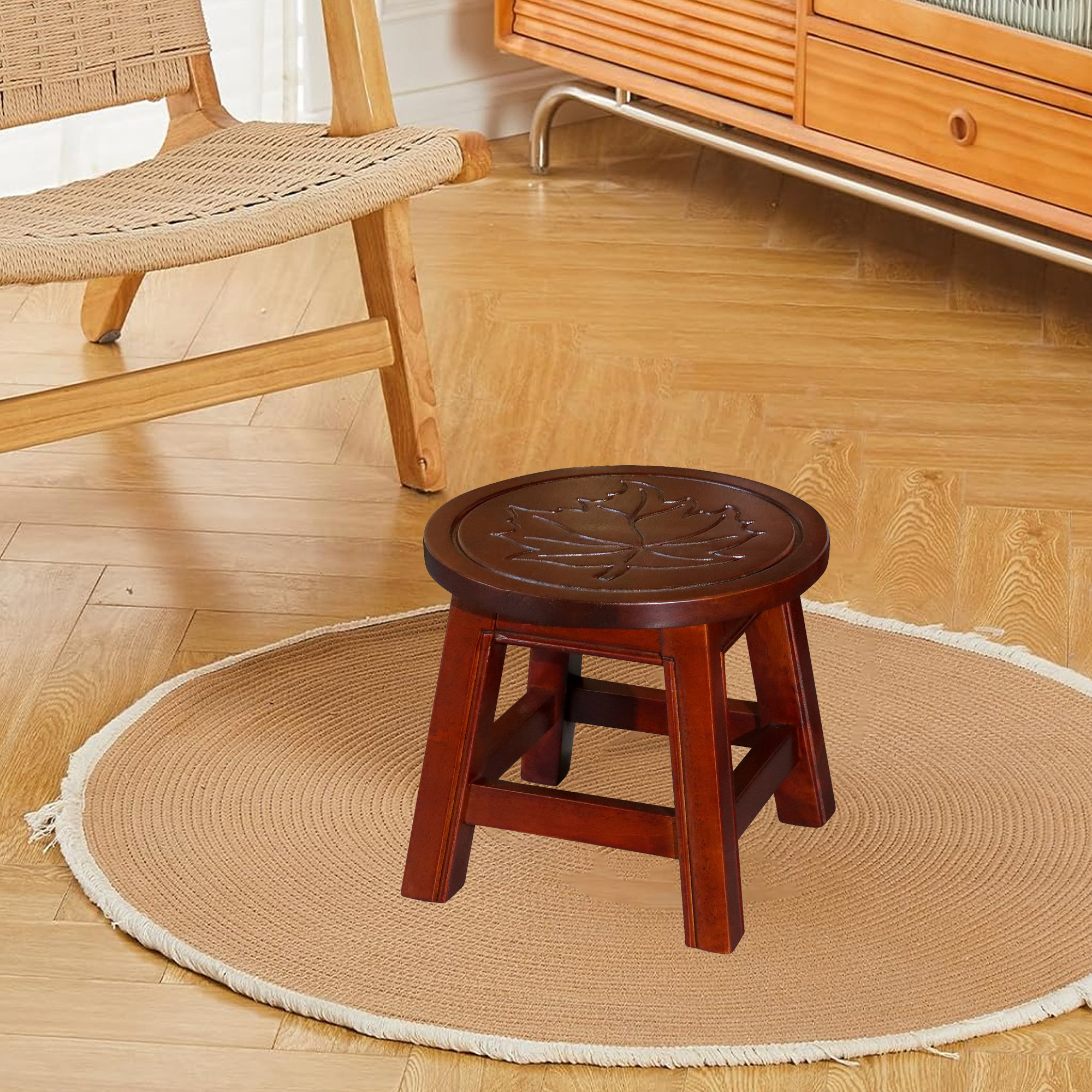 Wildon Home® Maple Leaf Carved Pattern Wooden Step Stool for Adults and ...