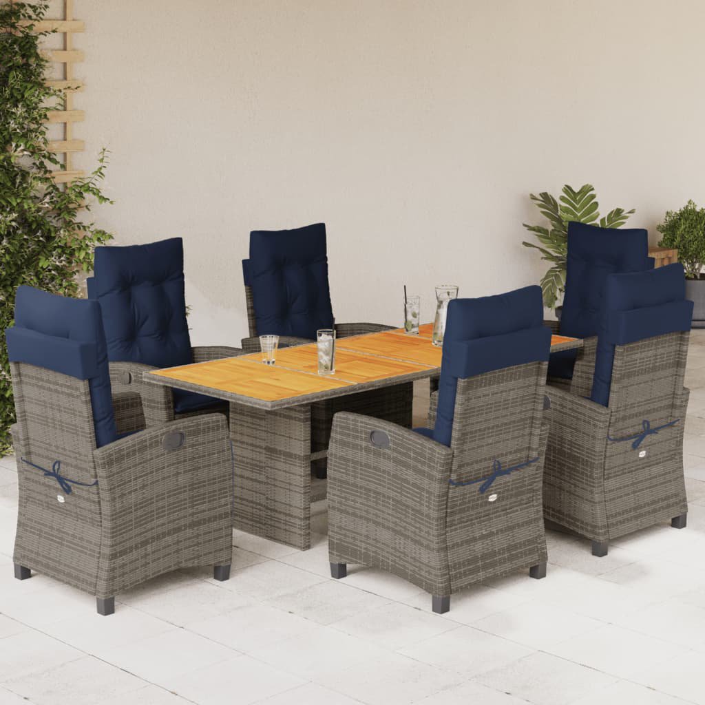 Vidaxl 7 Piece Patio Dining Set With Cushions Poly Rattan, Rectangular ...