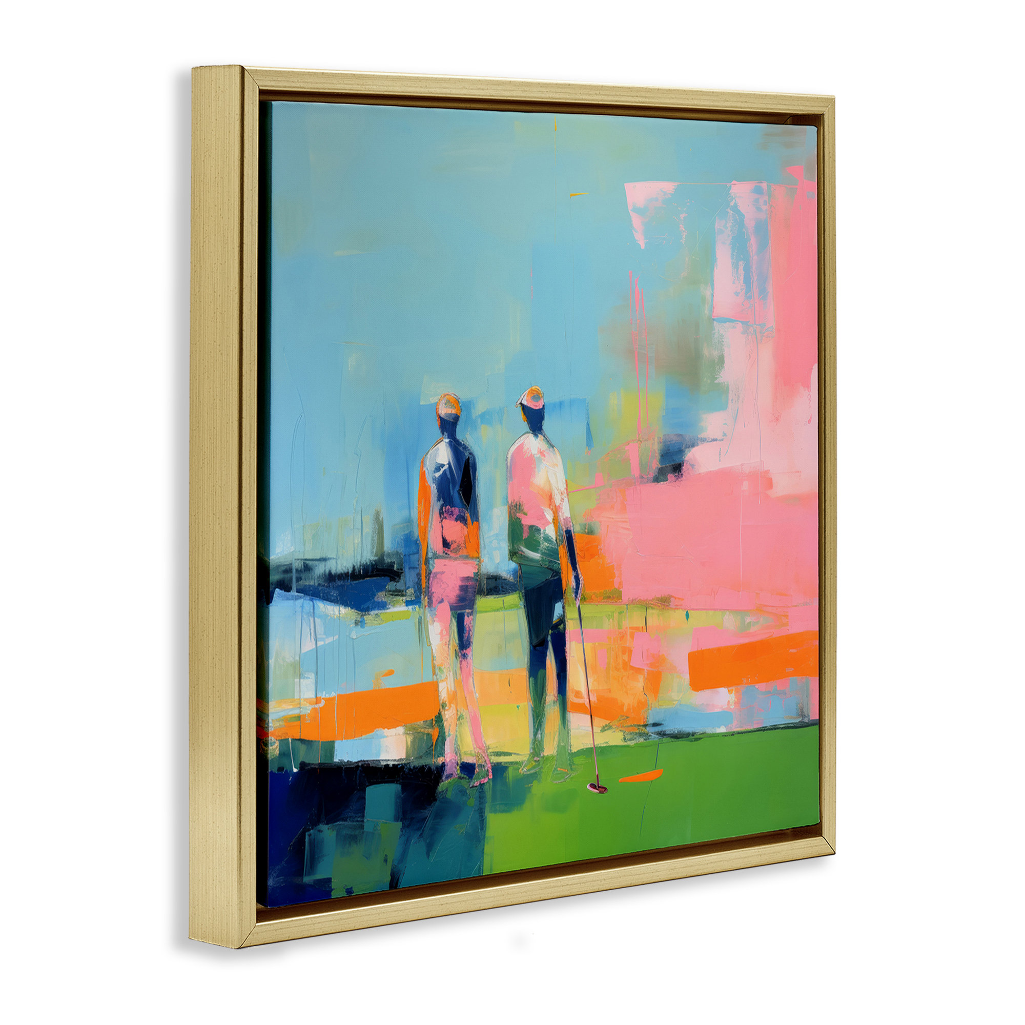 Lark Manor™ Abstract Golfing Scene Gold Framed Floater Canvas Wall Art ...