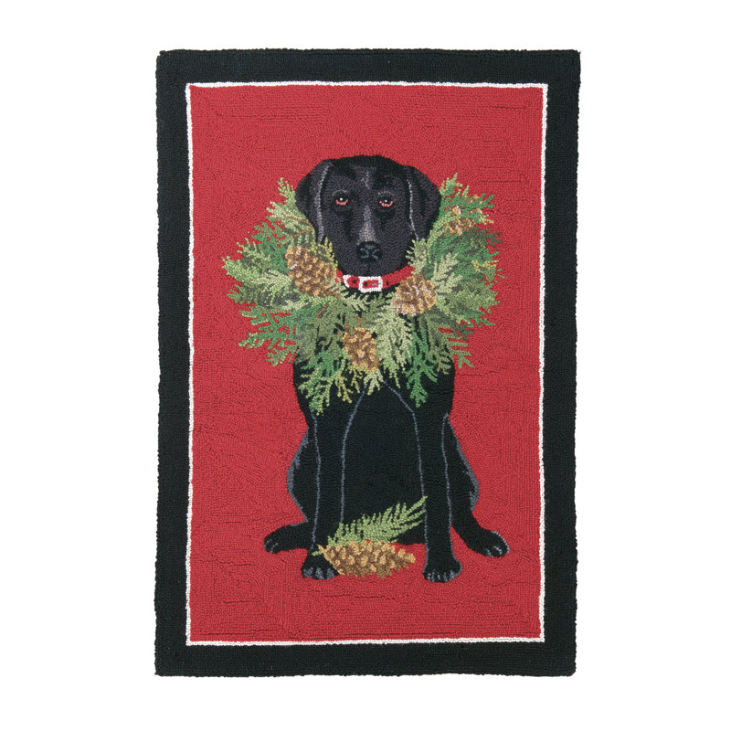 Peking Handicraft Black Lab Wreath Hook Area Rug & Reviews | Wayfair