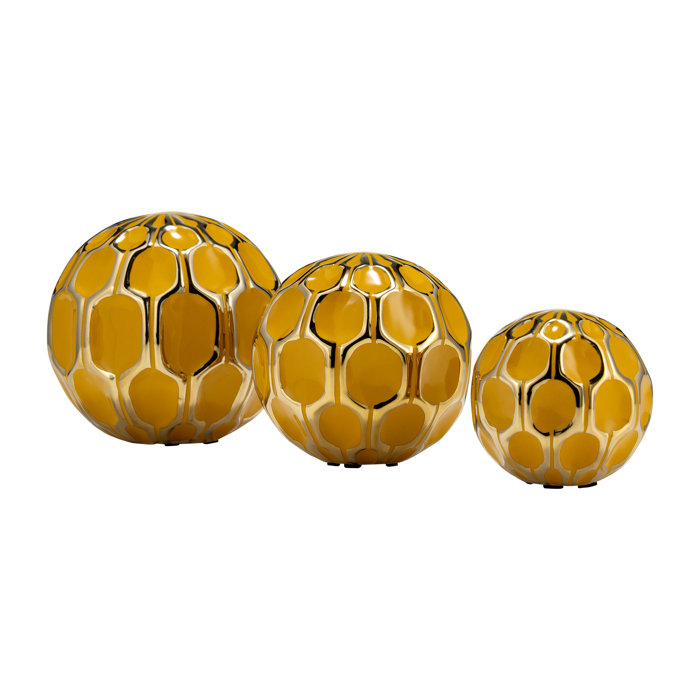 Mercer41 3 Piece Decorative Orbs - Contemporary Honey Yellow/Gold Round ...