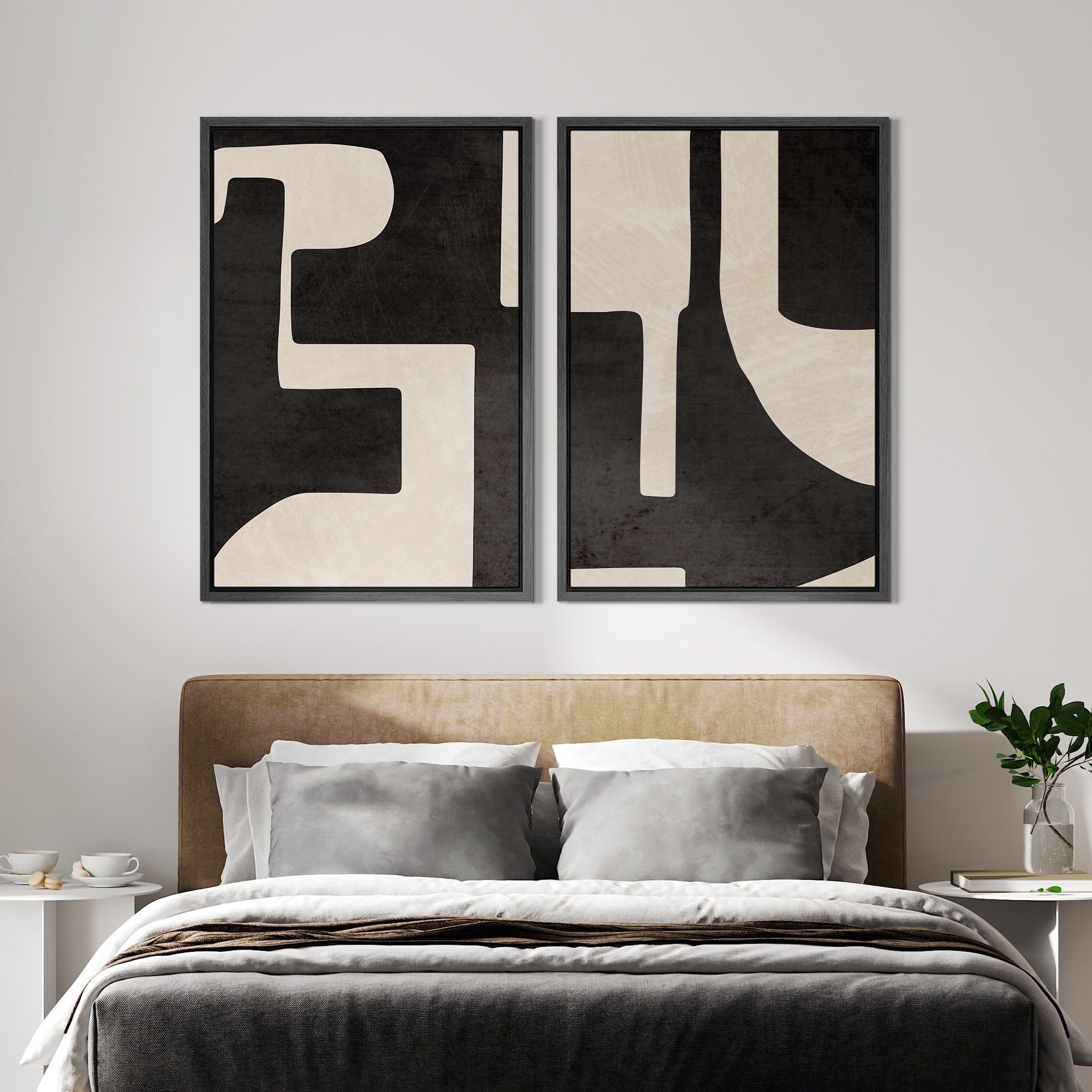 IDEA4WALL Mid Century Shape Black & Cream Geometric Paint Stroke ...
