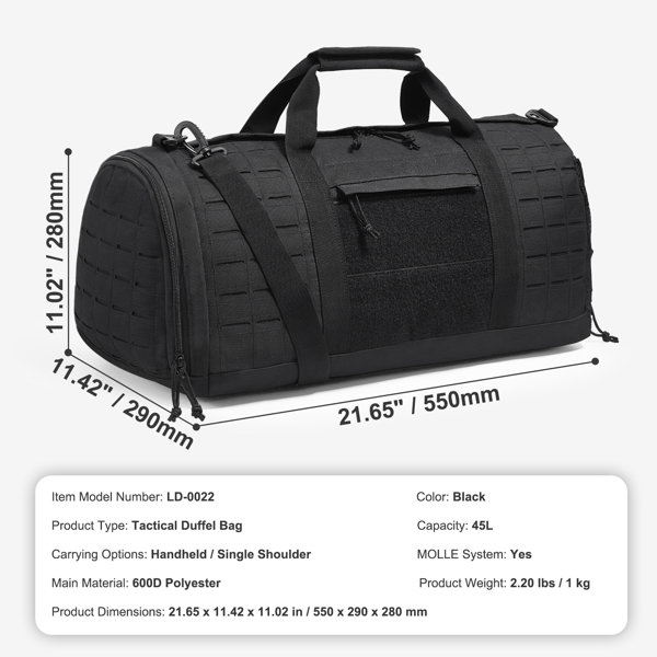 Ebern Designs Tactical Duffle Bag 45L Gym Bag Duffle Molle Design ...
