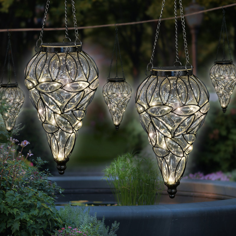 Exhart Solar Tear Shaped Glass and Metal Hanging Lantern with 15 Cool ...