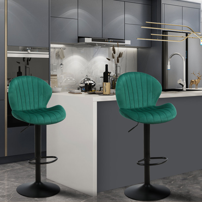 Mercer41 Lucah Swivel Adjustable Height Velvet Bar Stool with Shell ...