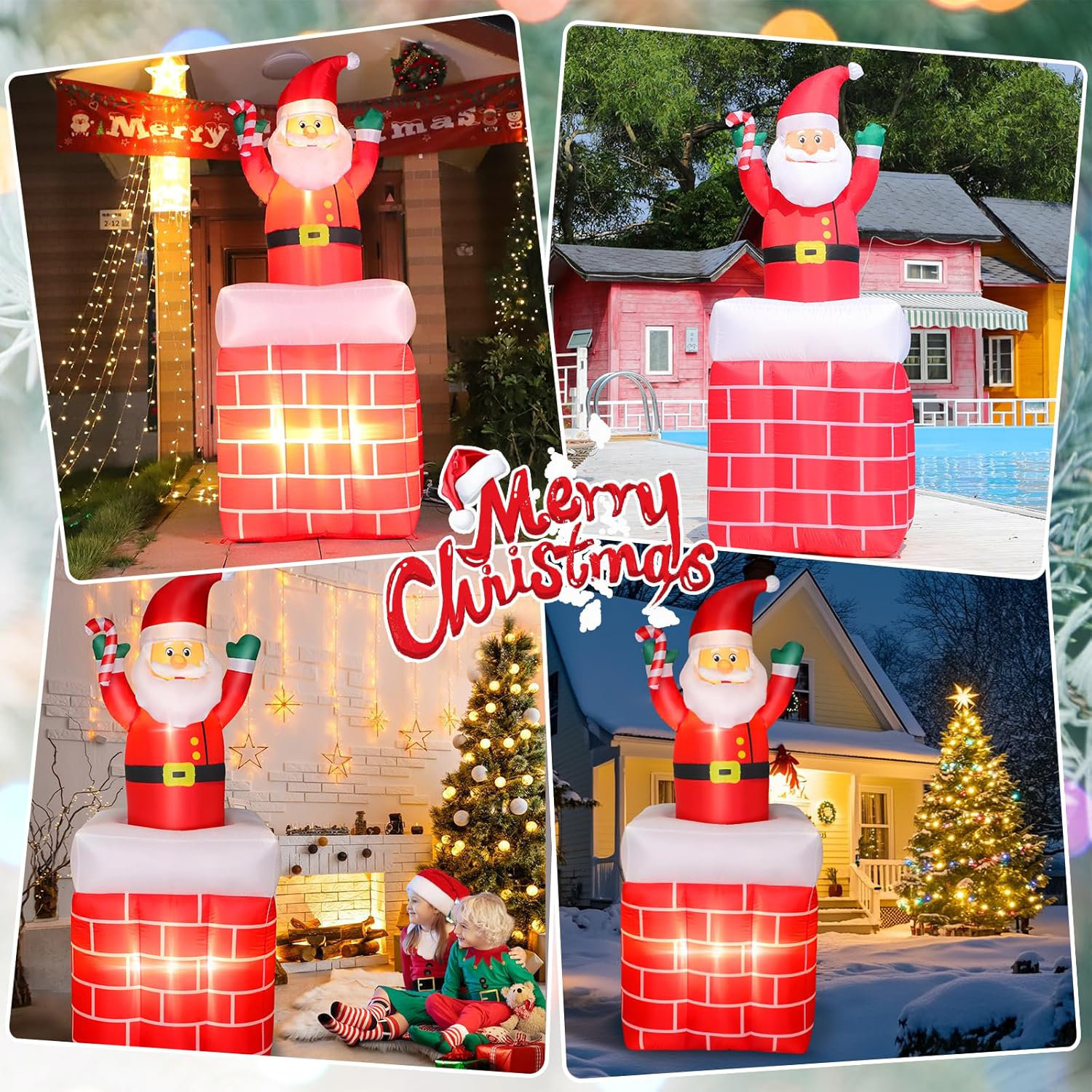 The Holiday Aisle® 6FT Christmas Inflatables Santa Claus In The Chimney ...
