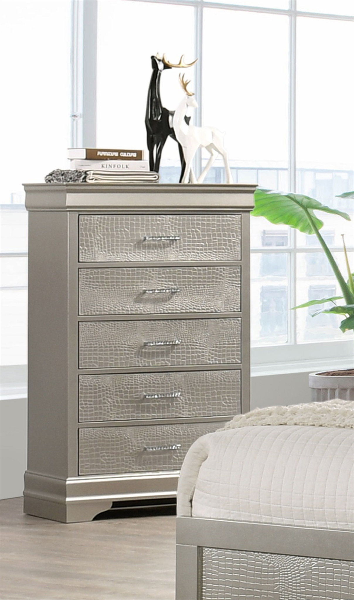 House of Hampton 5-Drawer Tall Chest Modern 1Pc Solid Wood Wooden ...