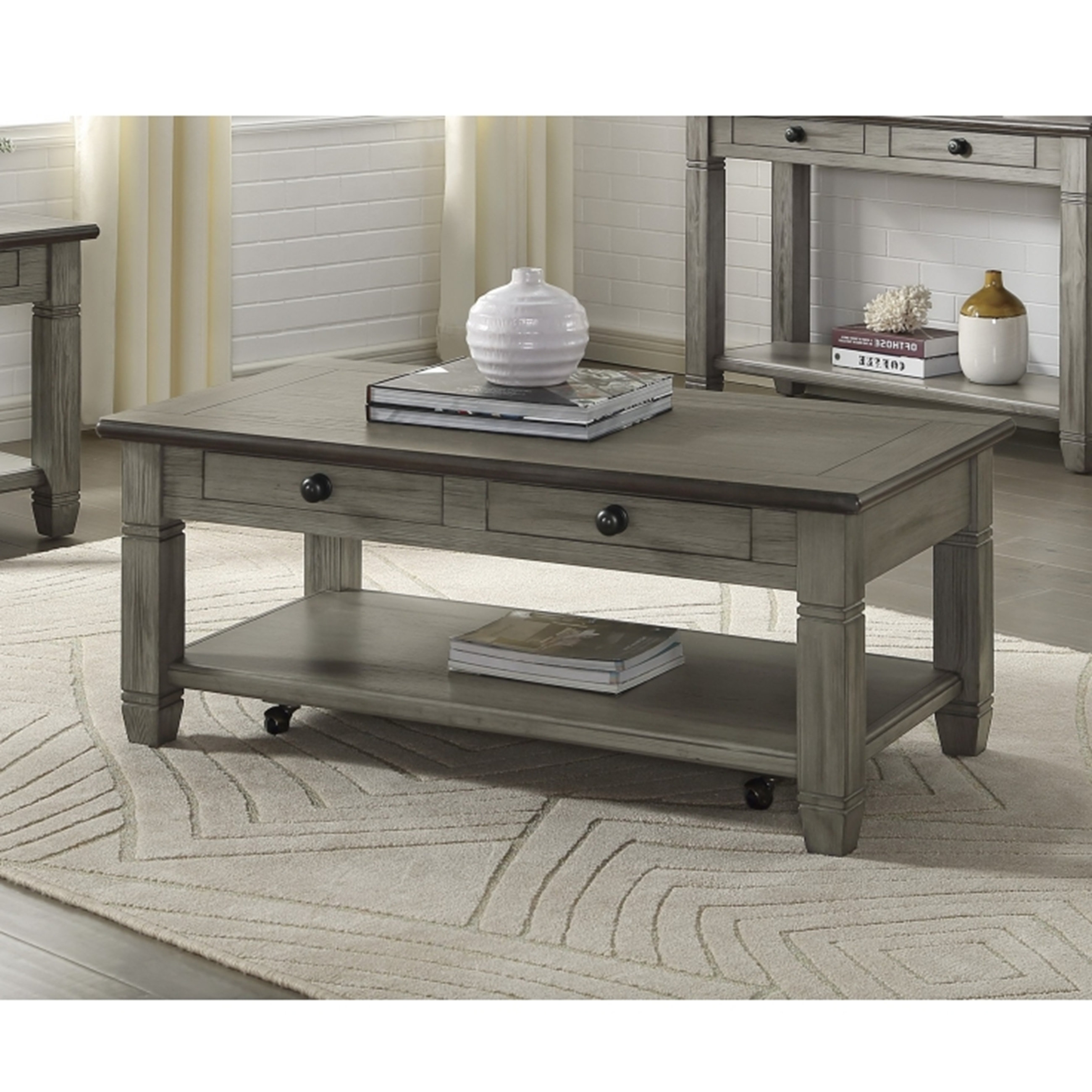Gracie Oaks Coffee and Antique Grey Finish 1pc Cocktail Table - Wayfair Canada