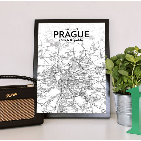 Wrought Studio 'Prague City Map' Graphic Art Print Poster in Tones ...