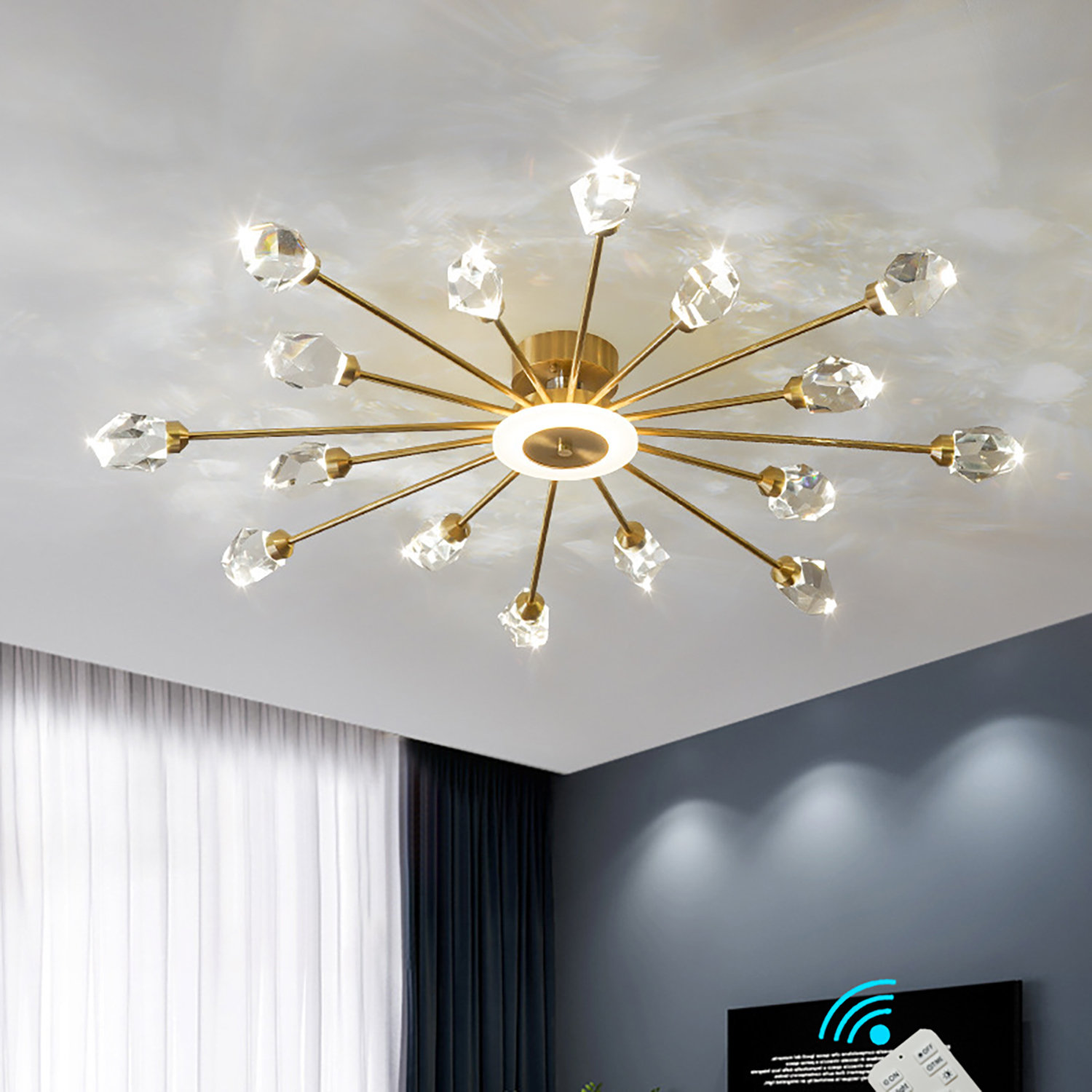 Corrigan Studio 44" Modern Crystal Chandeliers 16-Light Sputnik ...