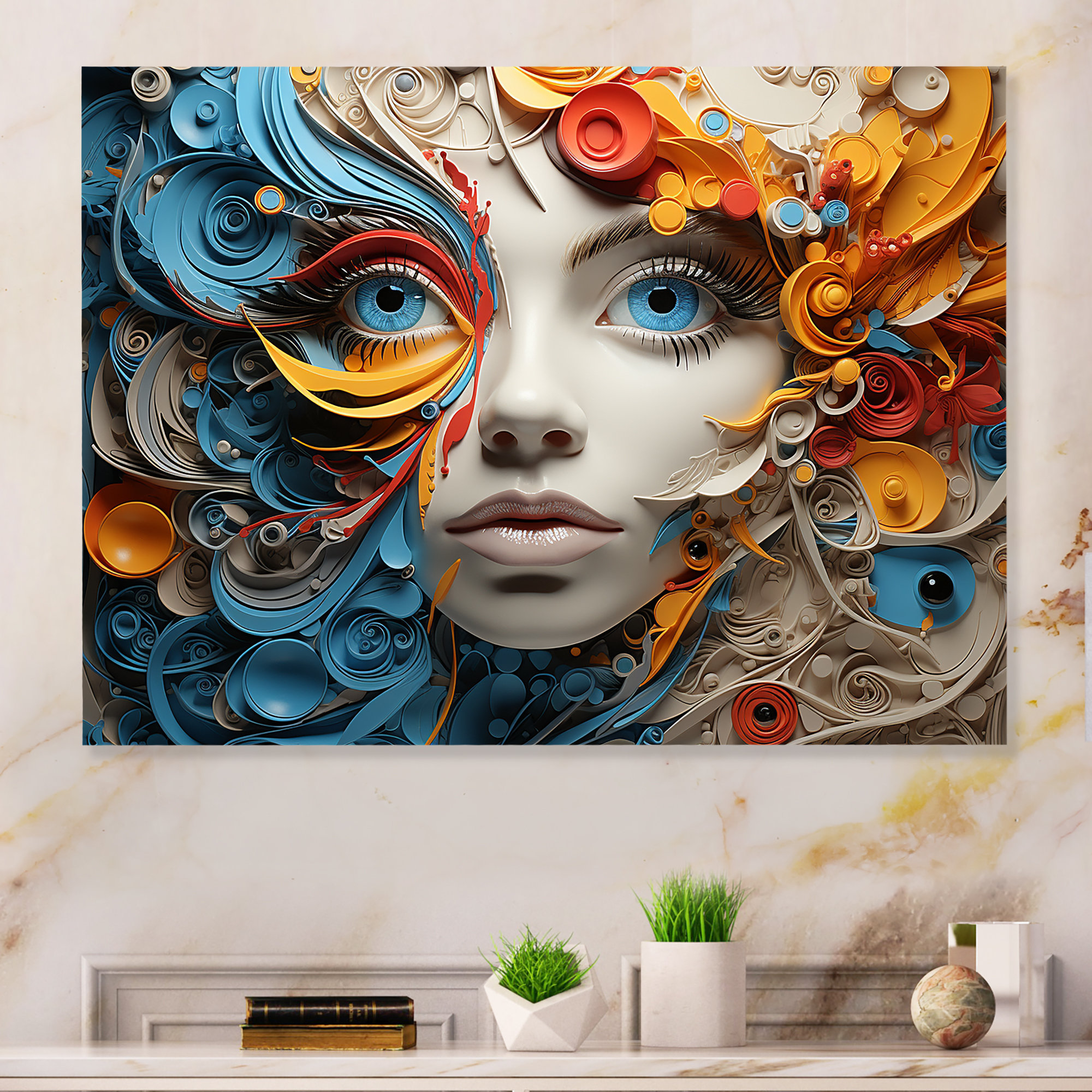 Red Barrel Studio Surrealism Blue And Read Woman Collage - Surrealism ...