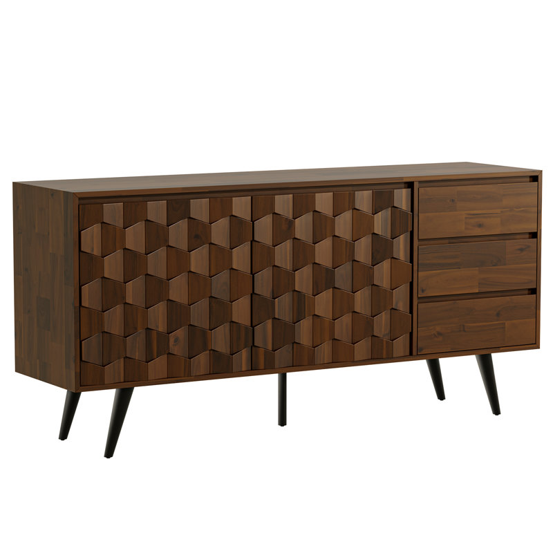 Corrigan Studio® Georgina 61" Wide 3 Drawer Acacia Solid Wood Sideboard ...