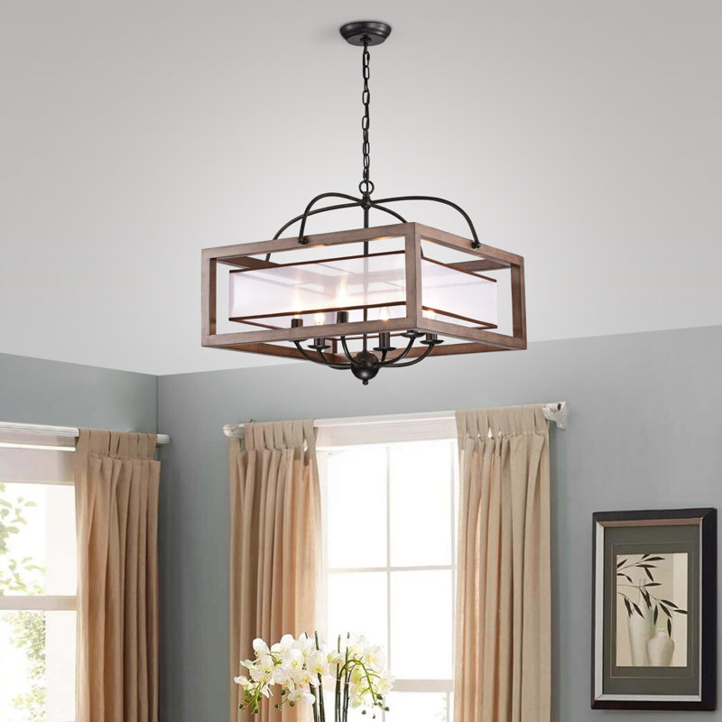 Rosalind Wheeler Reinert 6 - Light 24" Antique Black Metal Natural Wood ...