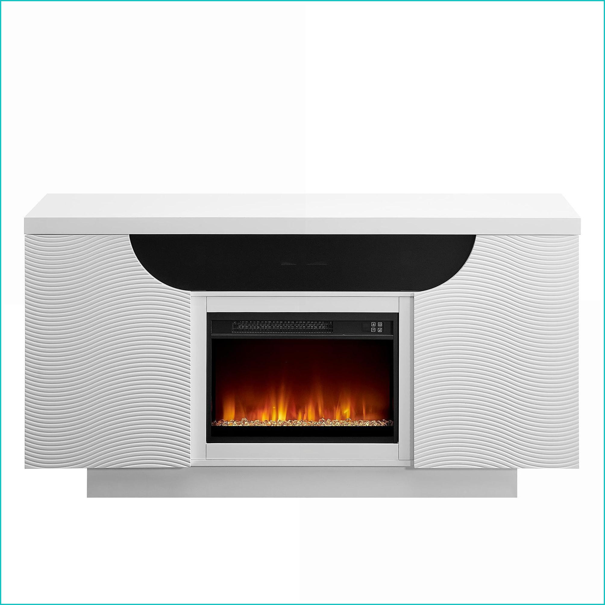 Symple Stuff Electric Fireplace, Modern Freestanding Ivory | Solid Wood ...
