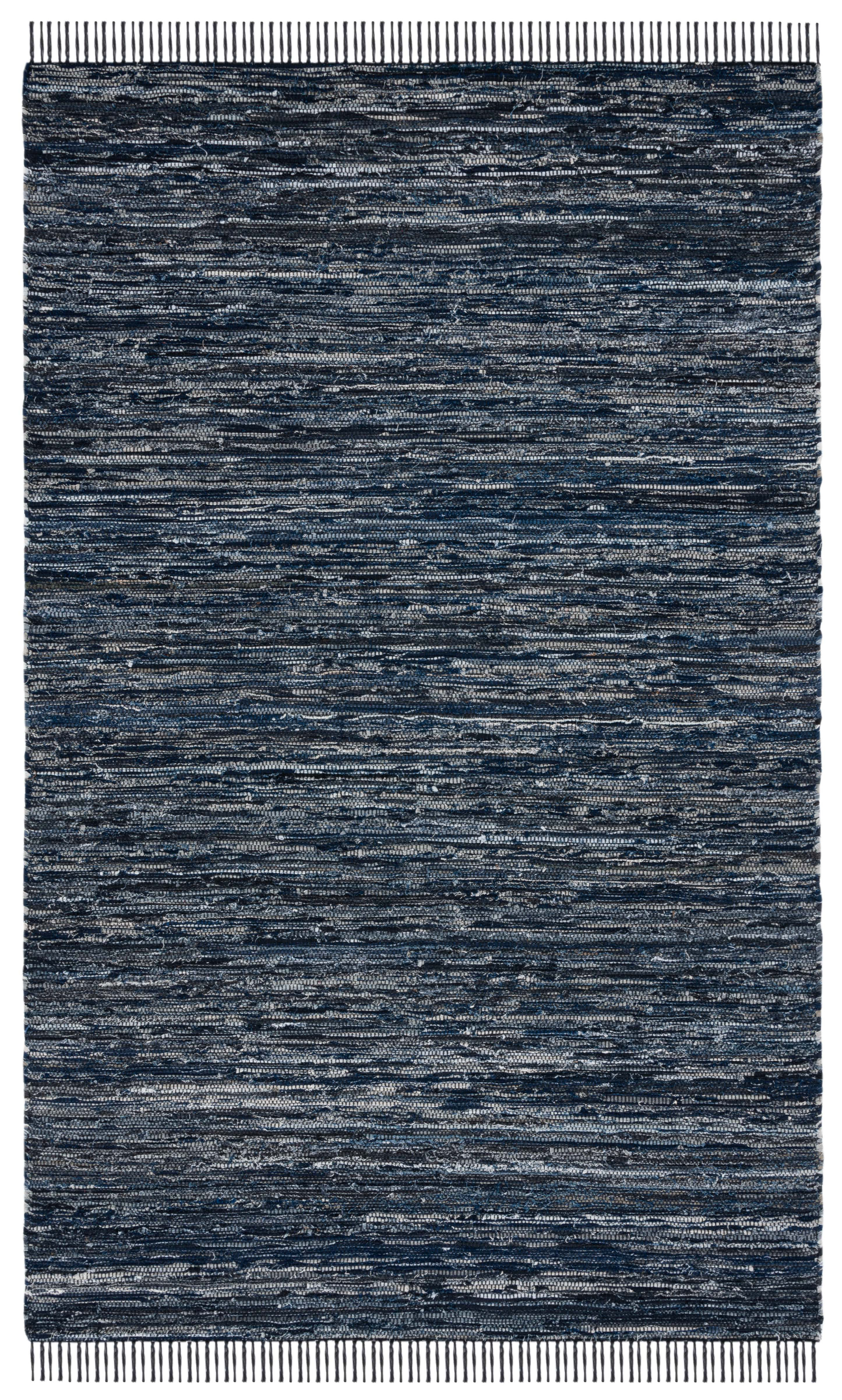 Ebern Designs Ketter Hand Woven Denim/Cotton Rug in Navy/Black | Wayfair