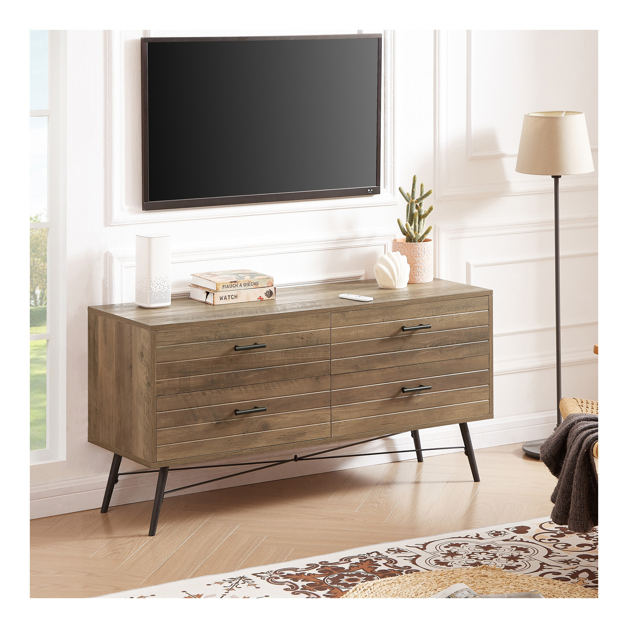 Millwood Pines 4-Drawer Chest, 4 Drawer Dresser TV Stand for TV ...