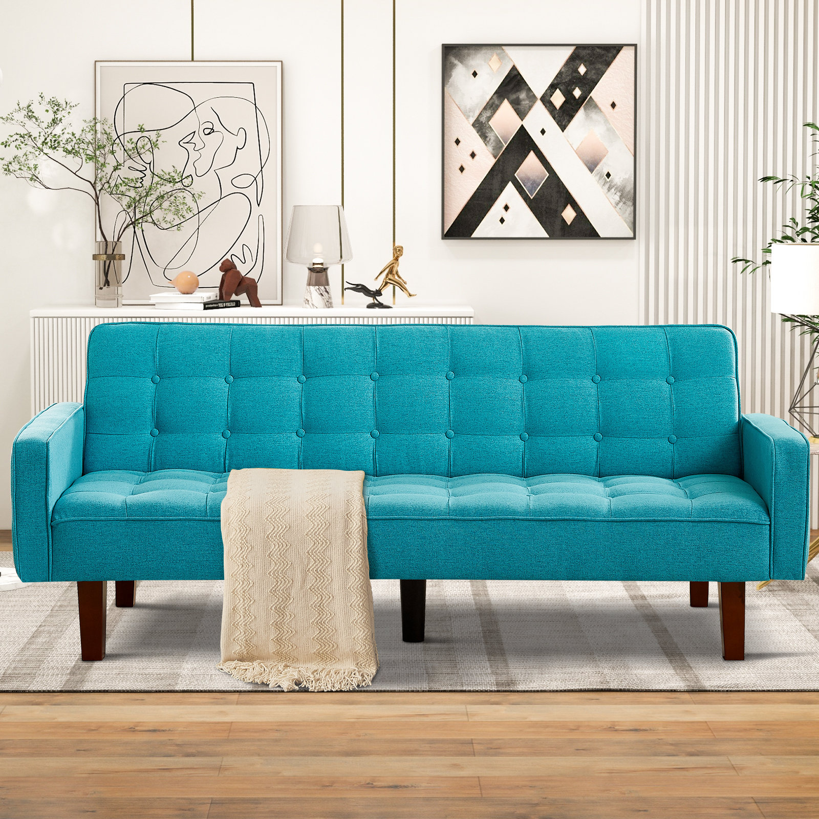 Latitude Run® Futon Full/Double Sofa Bed Couch Memory Foam Convertible ...