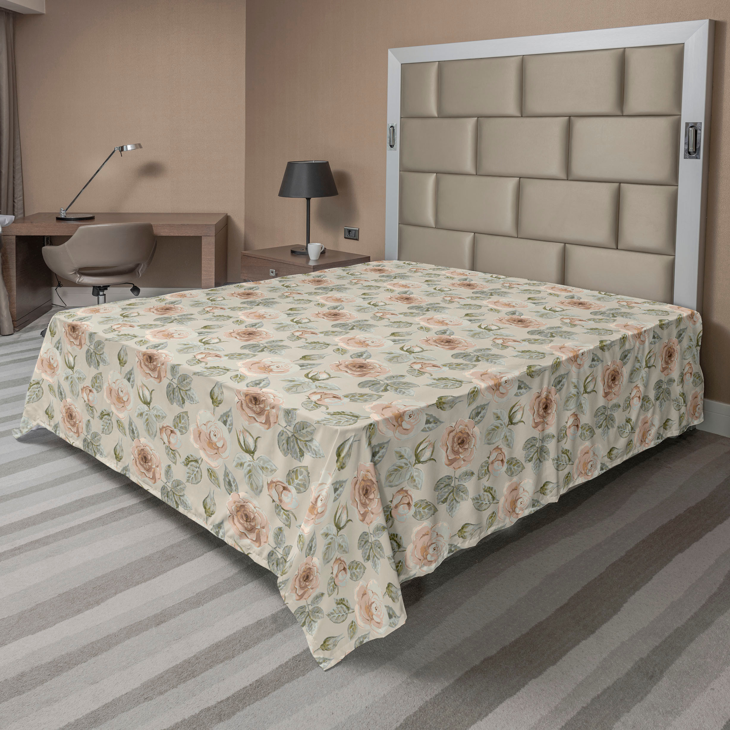 Ambesonne Floral Flat Sheet Watercolor Soft Tones Roses Warm Taupe Tan ...