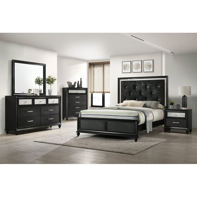 House of Hampton® Lila Black Full Upholstered Panel Bed | Wayfair