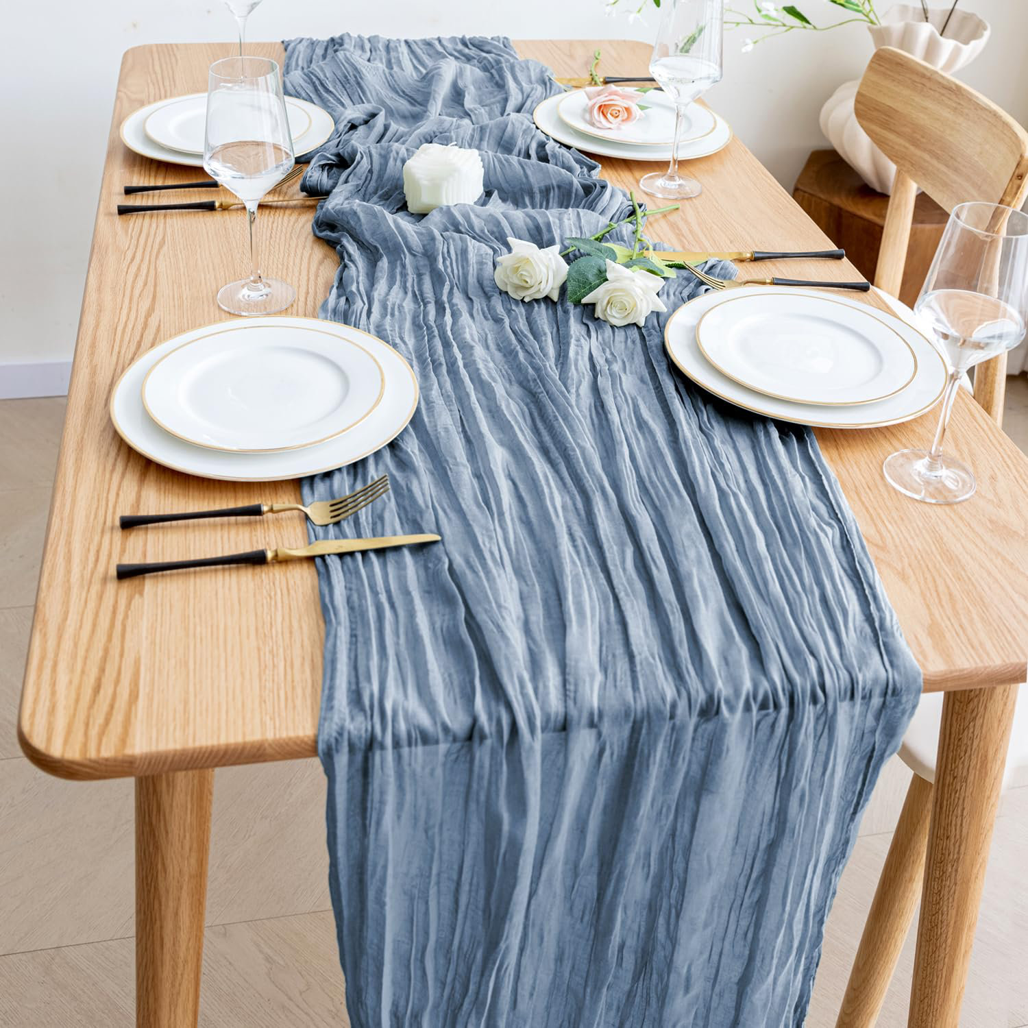 The Holiday Aisle® Cheesecloth Table Runner 12Pack 10FT Dusty Blue Boho ...