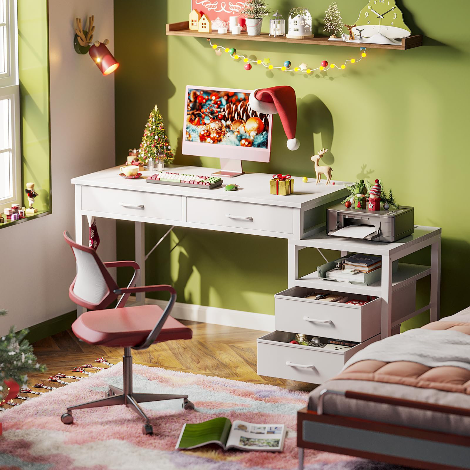 Latitude Run® Computer Desk With 4 Drawers And USB Power Outlets ...