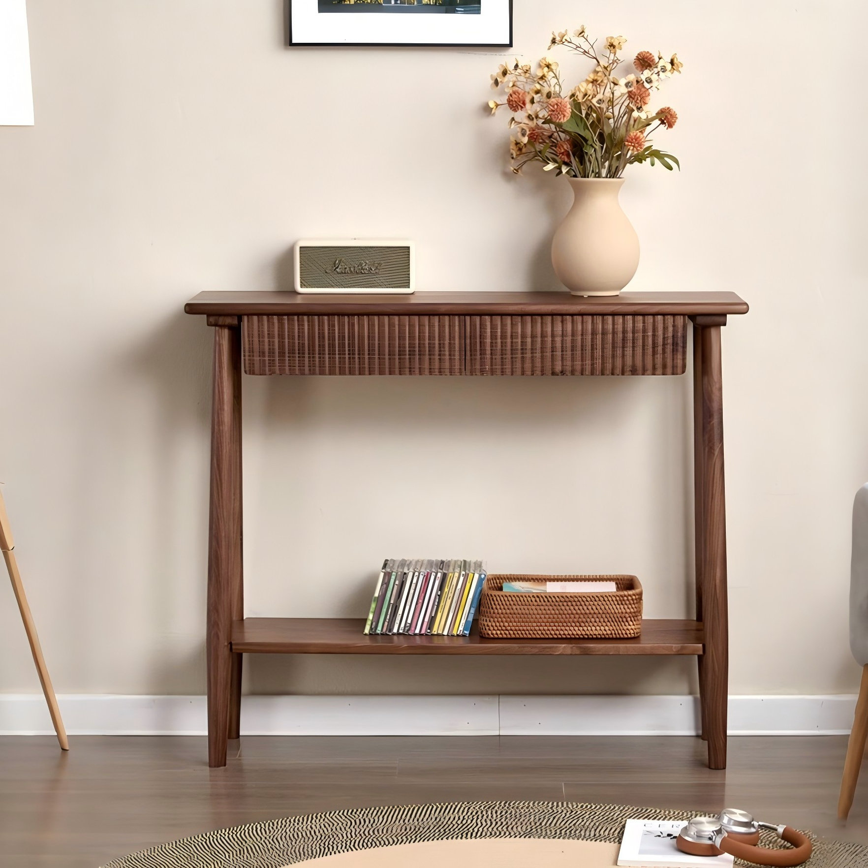 SINNOG Minimalist Decorative Rectangular Black Walnut Entryway Table ...