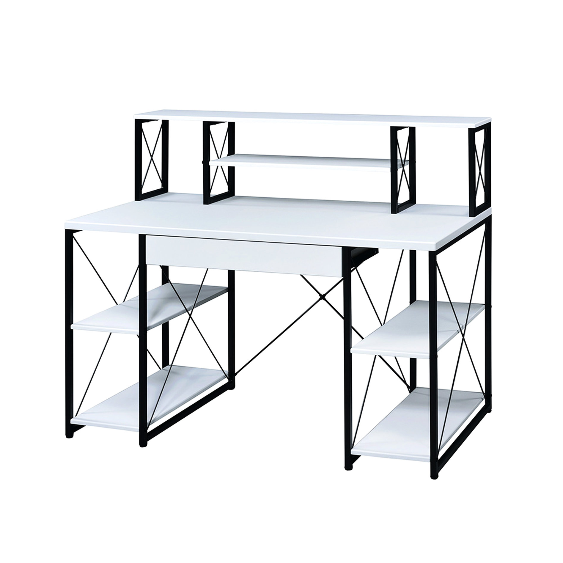 Latitude Run® White Desk With Ample Drawer Space And Fixed Shelf ...