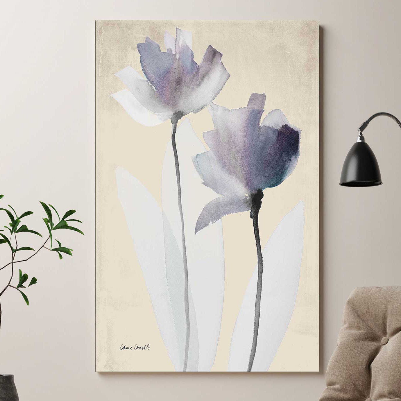 Charlton Home 'Double Purple Whisper' Watercolor Painting Print ...