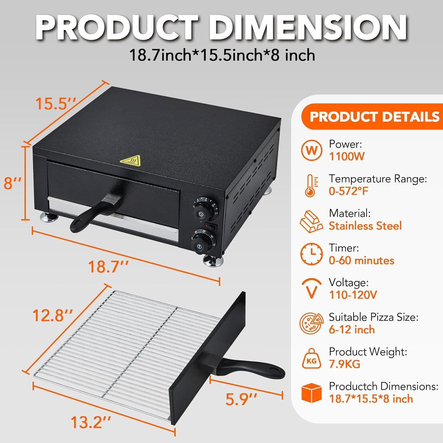 gaomon High-Speed Commercial Pizza Oven 1100W | Sealed Stainless Steel ...