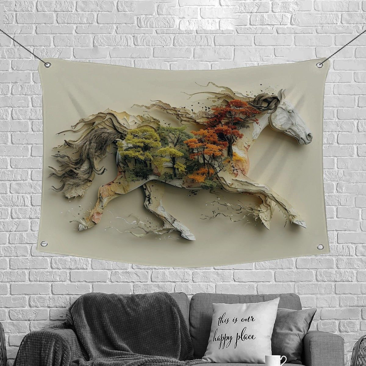VisionDecor Running Horse Wall Tapestry - Animals Wall Decor | Wayfair