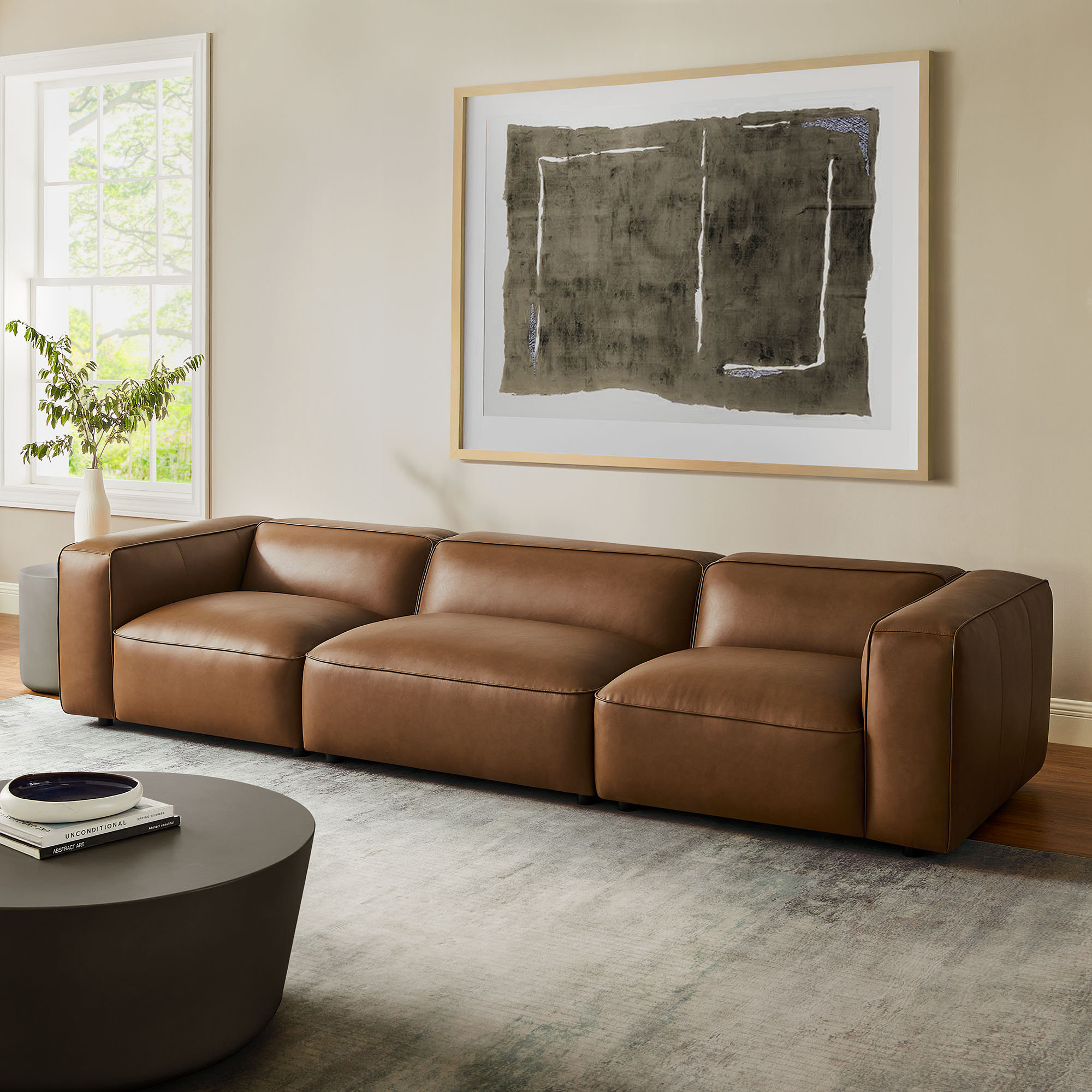Modway Auren 3-Piece Upholstered Vegan Leather Modular Sofa | Wayfair