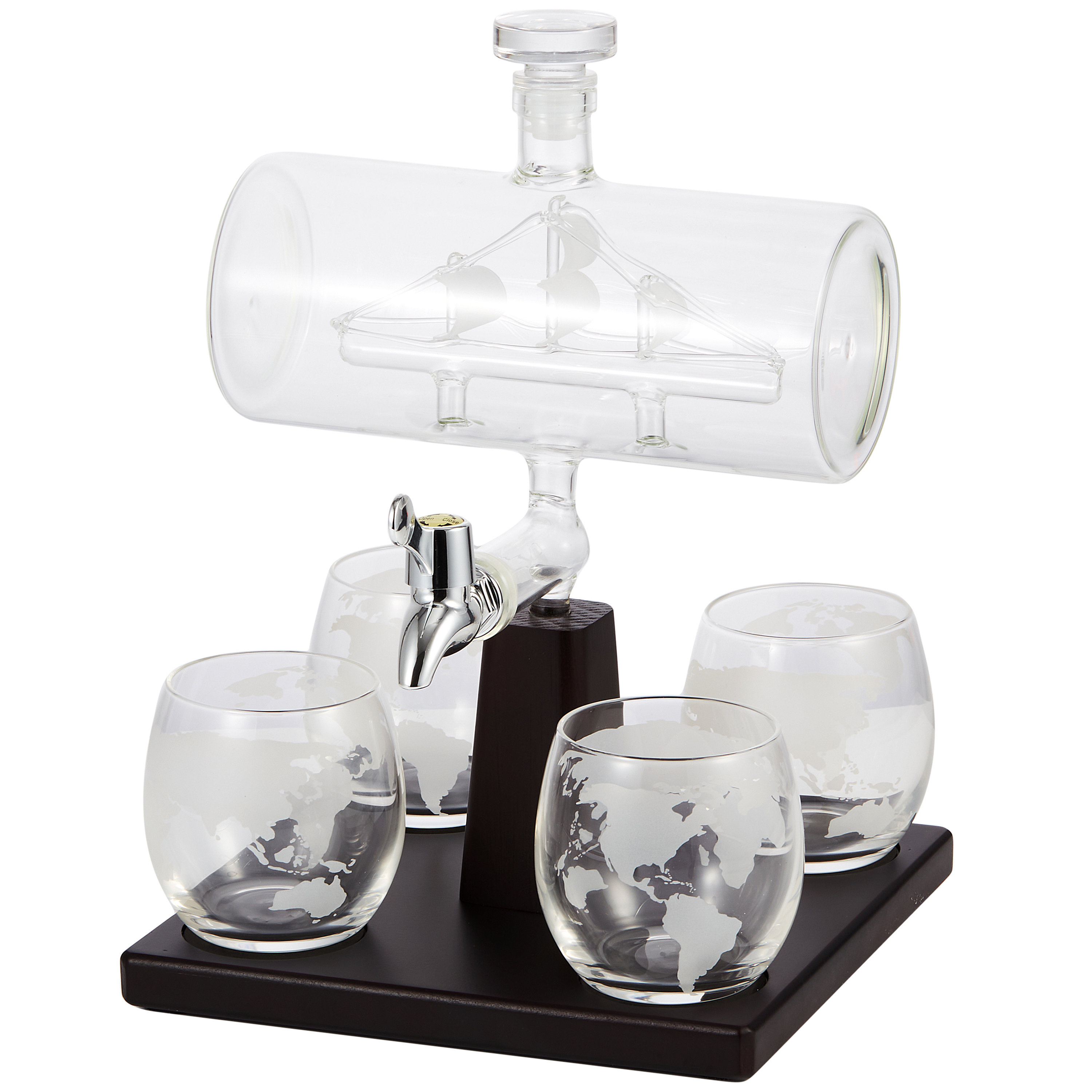 Red Barrel Studio Sail Boat Whiskey Decanter And 4 Cups Set With Wood ...