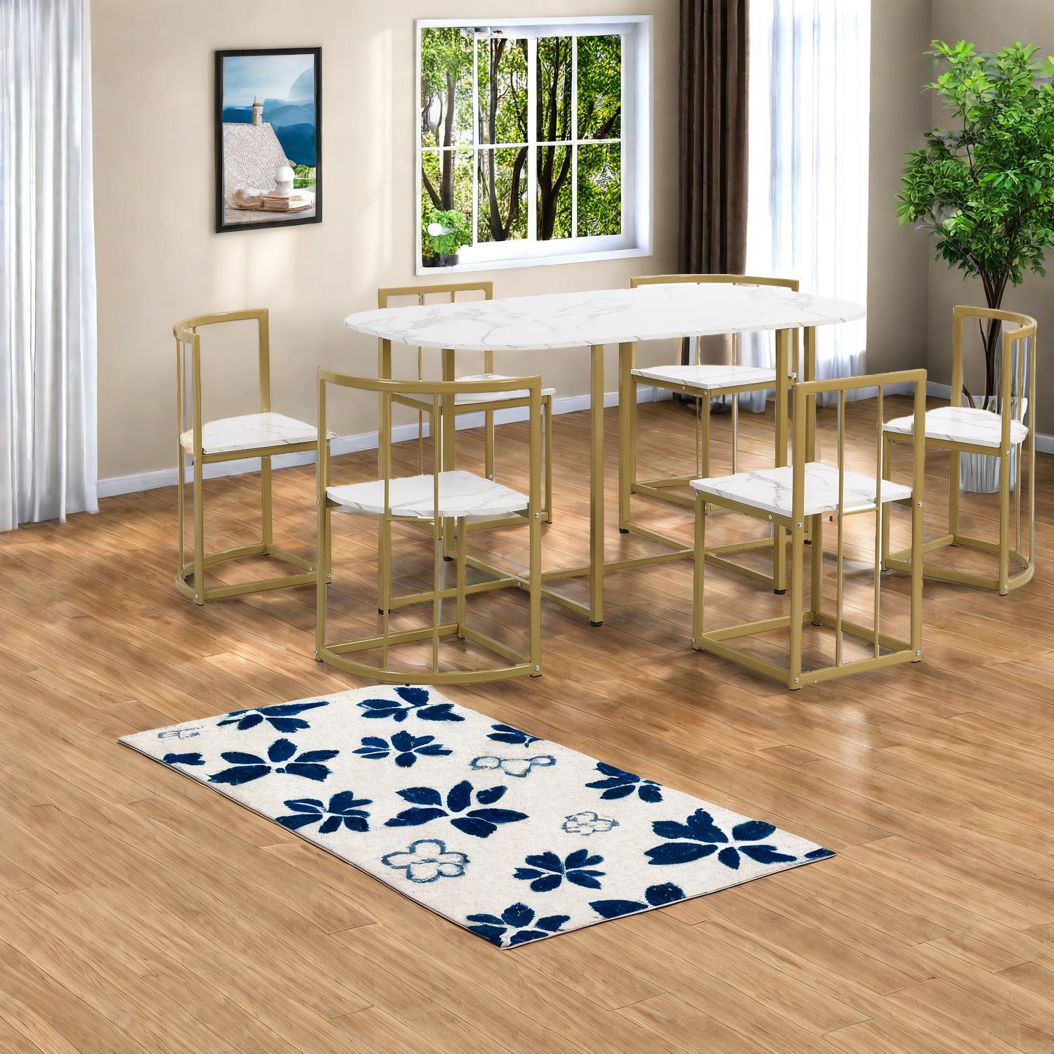 Wrought Studio™ Modern Space-saving Dining Table Sets With Marble ...