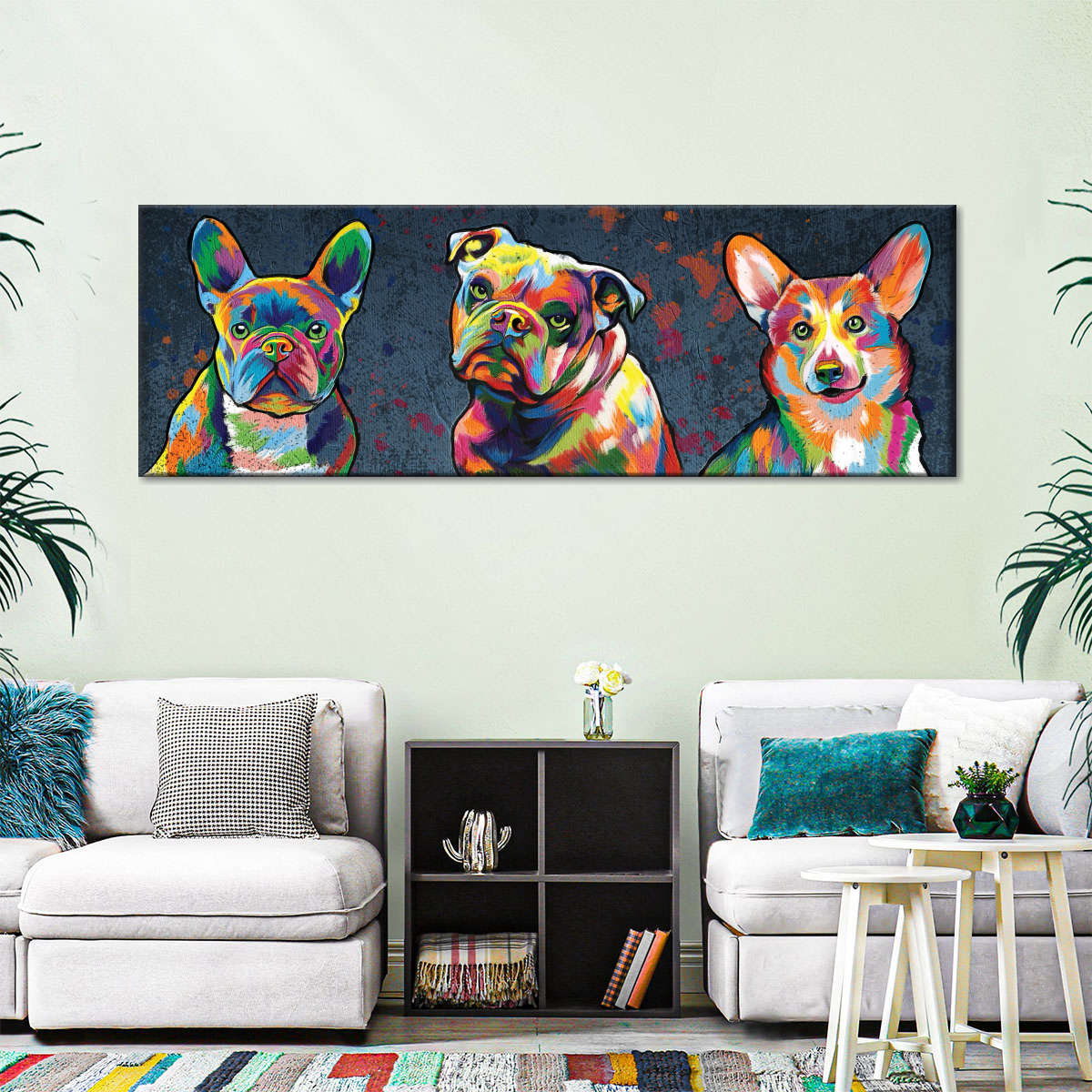 Ebern Designs Alert Dogs Abstract Color - Wrapped Canvas Print | Wayfair
