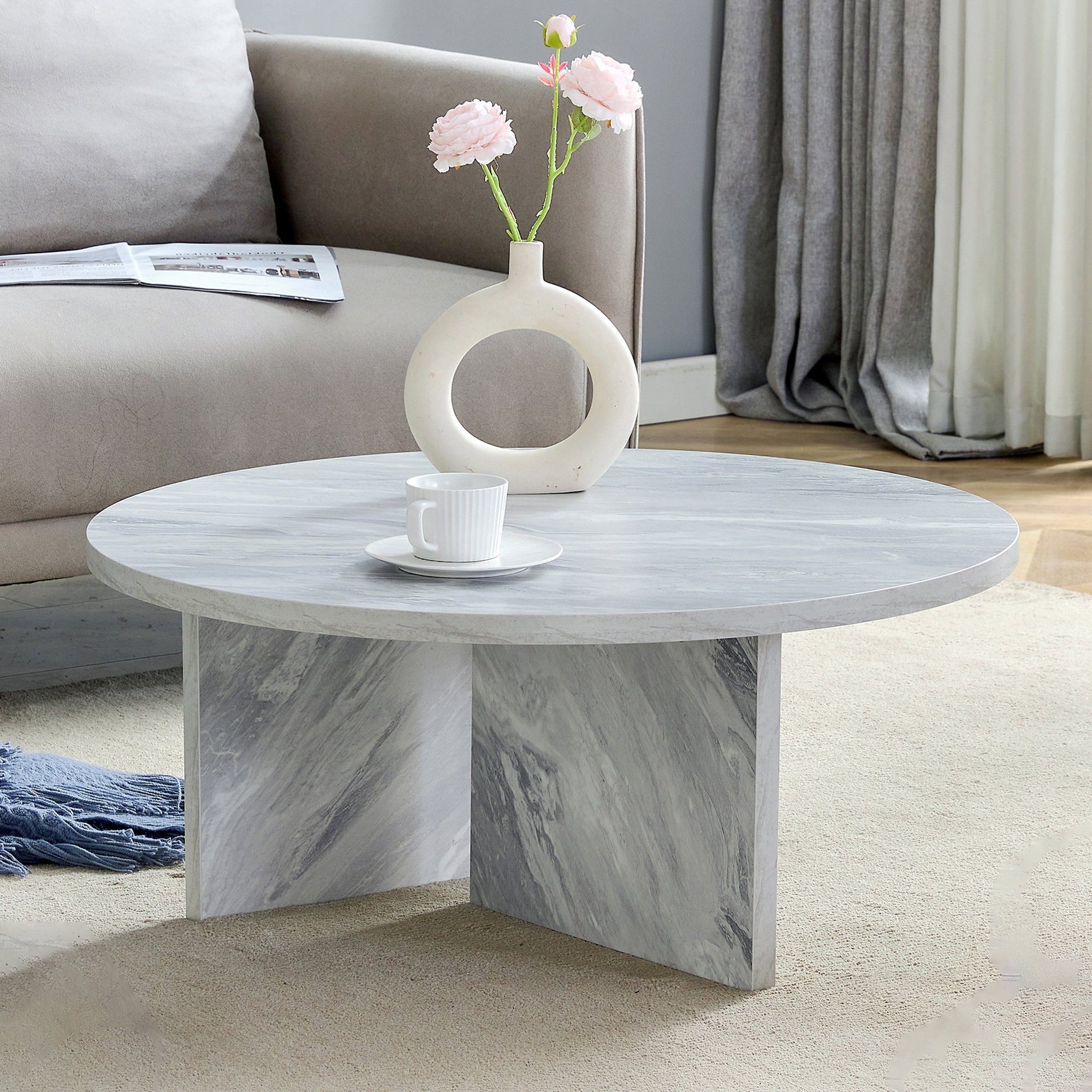 Ivy Bronx 31.5" Wooden Round Coffee Table Low Center Table | Wayfair