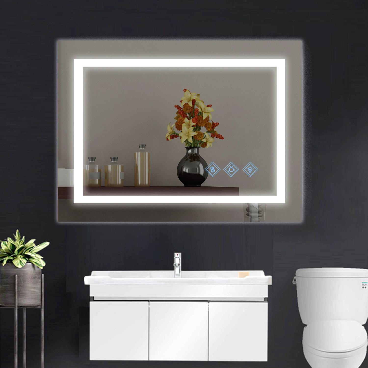 Ivy Bronx 32X24inch Glossy Brushed Silver 3000-6000K Led Bathroom ...