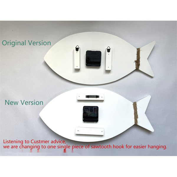 Dovecove Fish Beach Wall Clock Silent Non-Ticking Wooden Wall Clocks ...