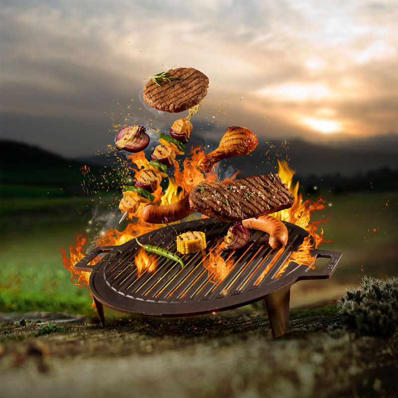 LAVA CAST IRON Lava Enameled Cast Iron BBQ Grill 14.5 inch-Charcoal BBQ ...