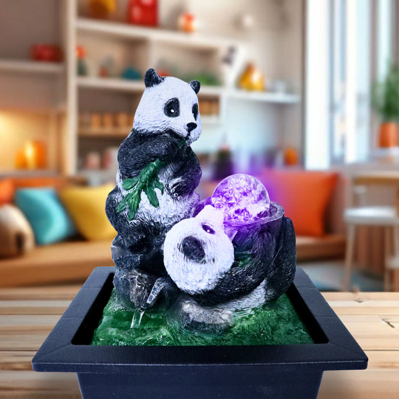 Bungalow Rose Indoor Fountain With Cute Panda Statues 11" Desktop ...