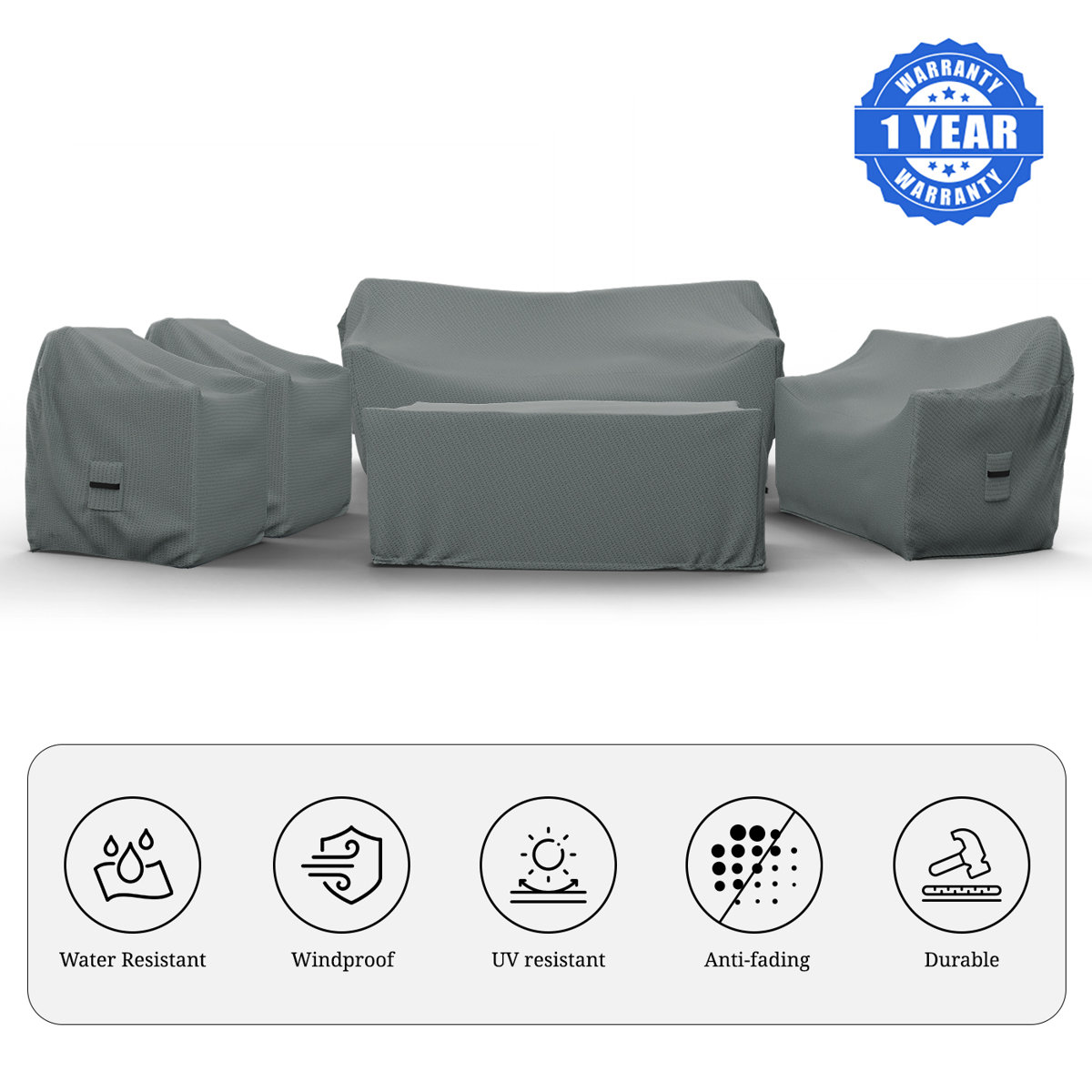 Arlmont & Co. Patio Furniture Cover Set, 5 Piece Outdoor Furniture ...