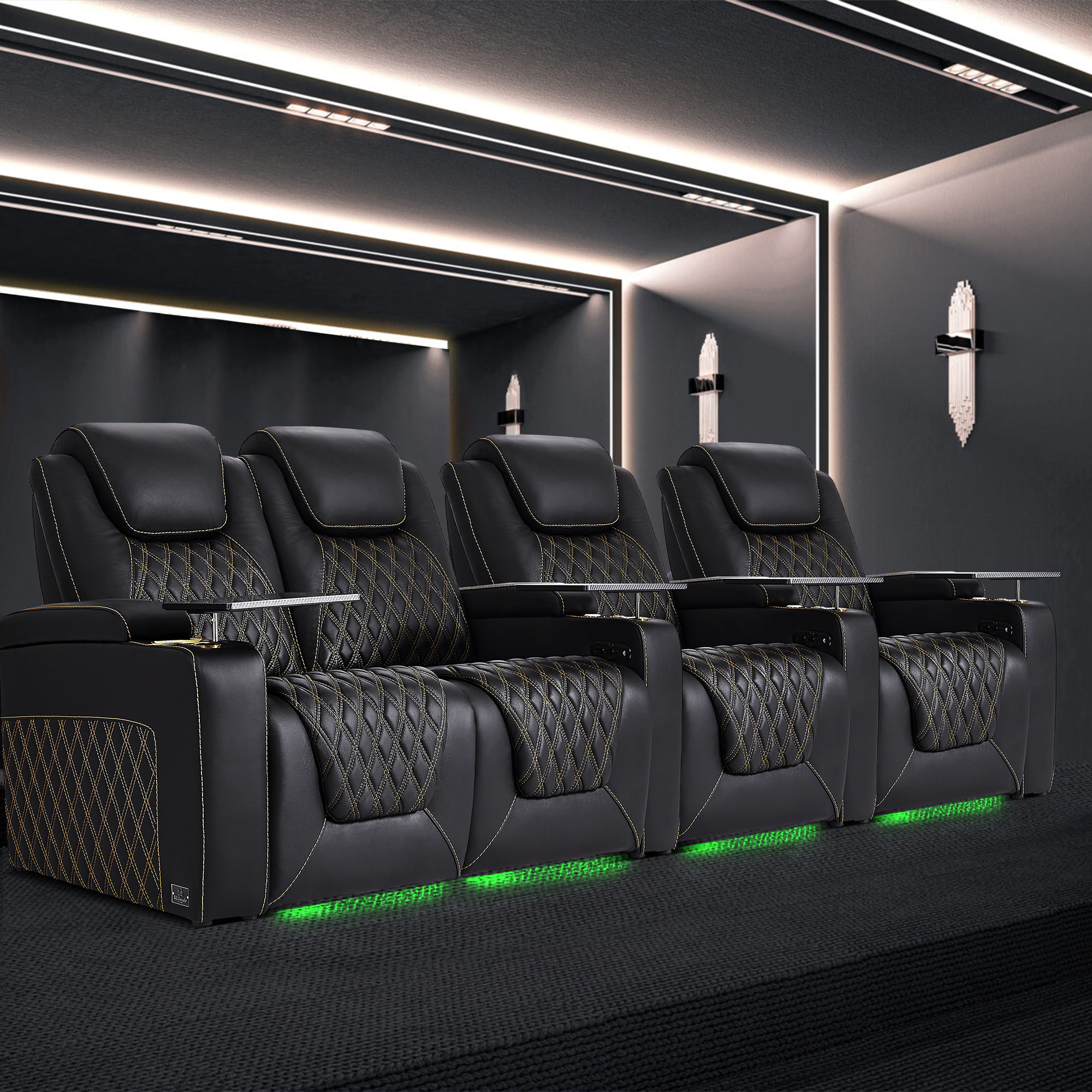 Orren Ellis Top Grain Leather Home Theater Seating 7 Color Ambient ...