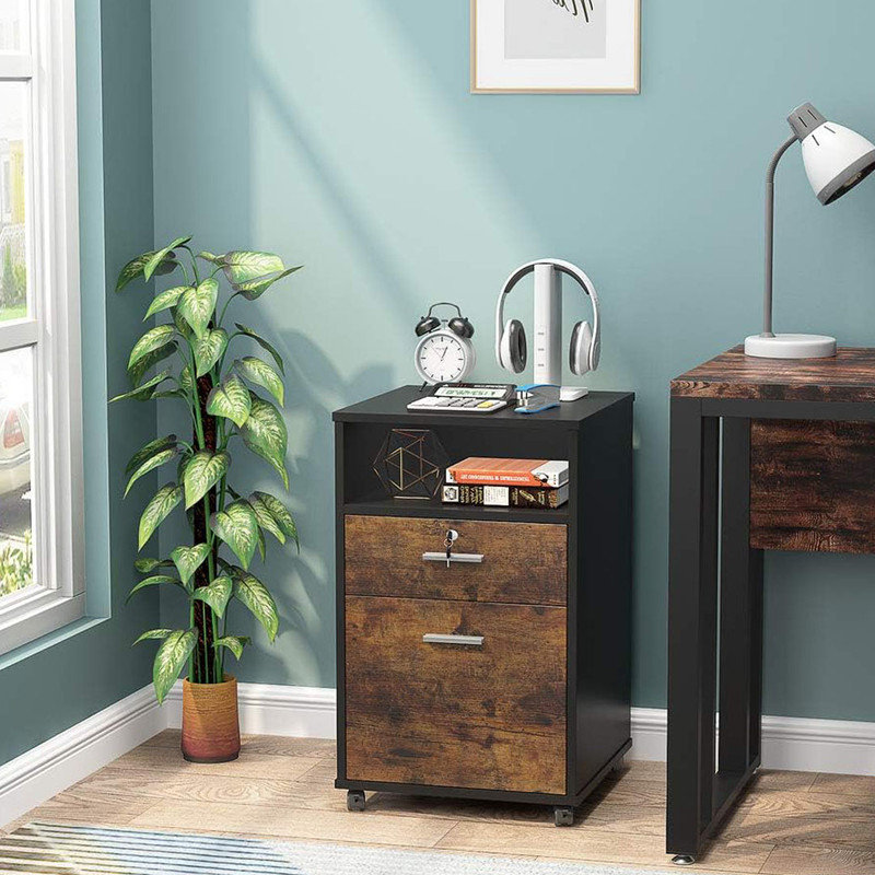 Latitude Run® 2 Drawer Mobile File Cabinet with Lock, Wood Modern ...