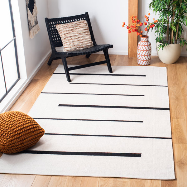 AllModern Mana Striped Handwoven Cotton Ivory/Black Area Rug & Reviews ...