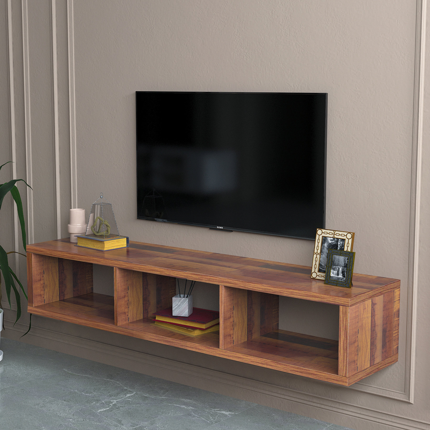 Latitude Run® Shallow Floating TV Console, 60", Walnut | Wayfair